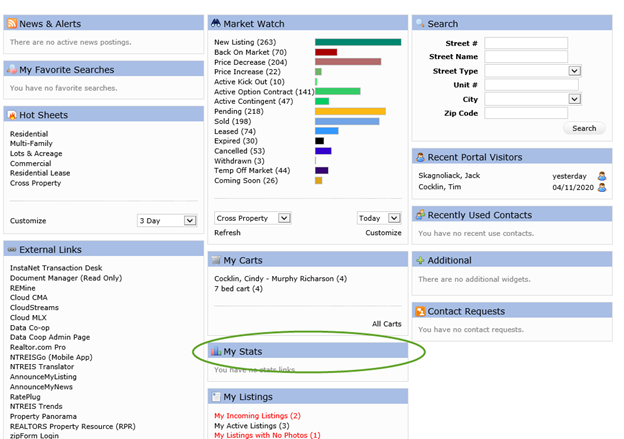 Matrix My Stats Widget on Home Page